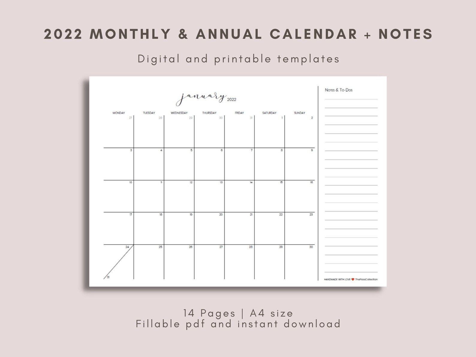 2022 Monthly Calendar With Notes, 2022 Annual Calendar With Notes/blank ...
