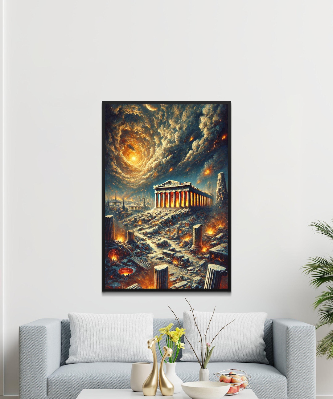 Ancient Temple in Fiery Apocalypse Art Print, Mystical Ruins Wall Art ...