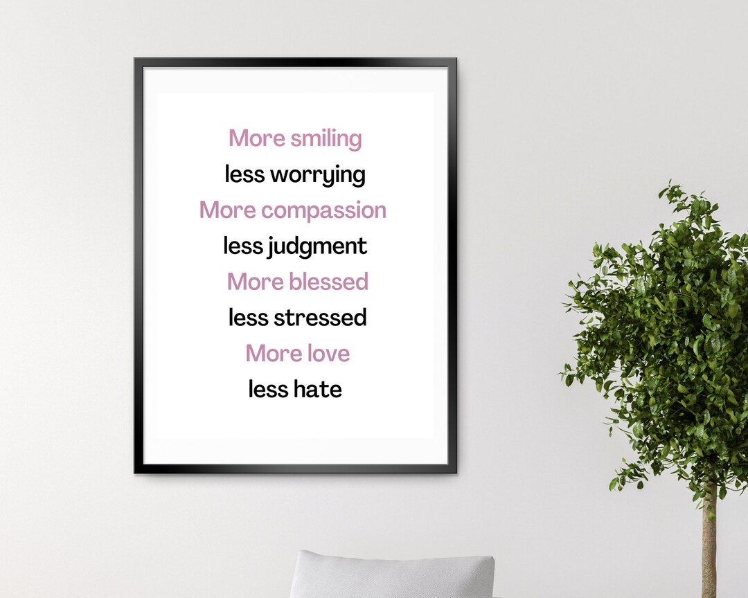 More Smiling, Less Worrying, Printable Wall Art, Inspirational Quote ...