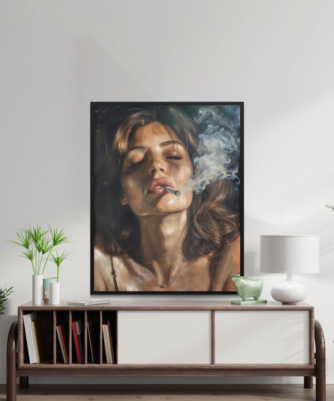 Artistic Portrait of Woman Smoking, Oil Painting Style Digital Art ...