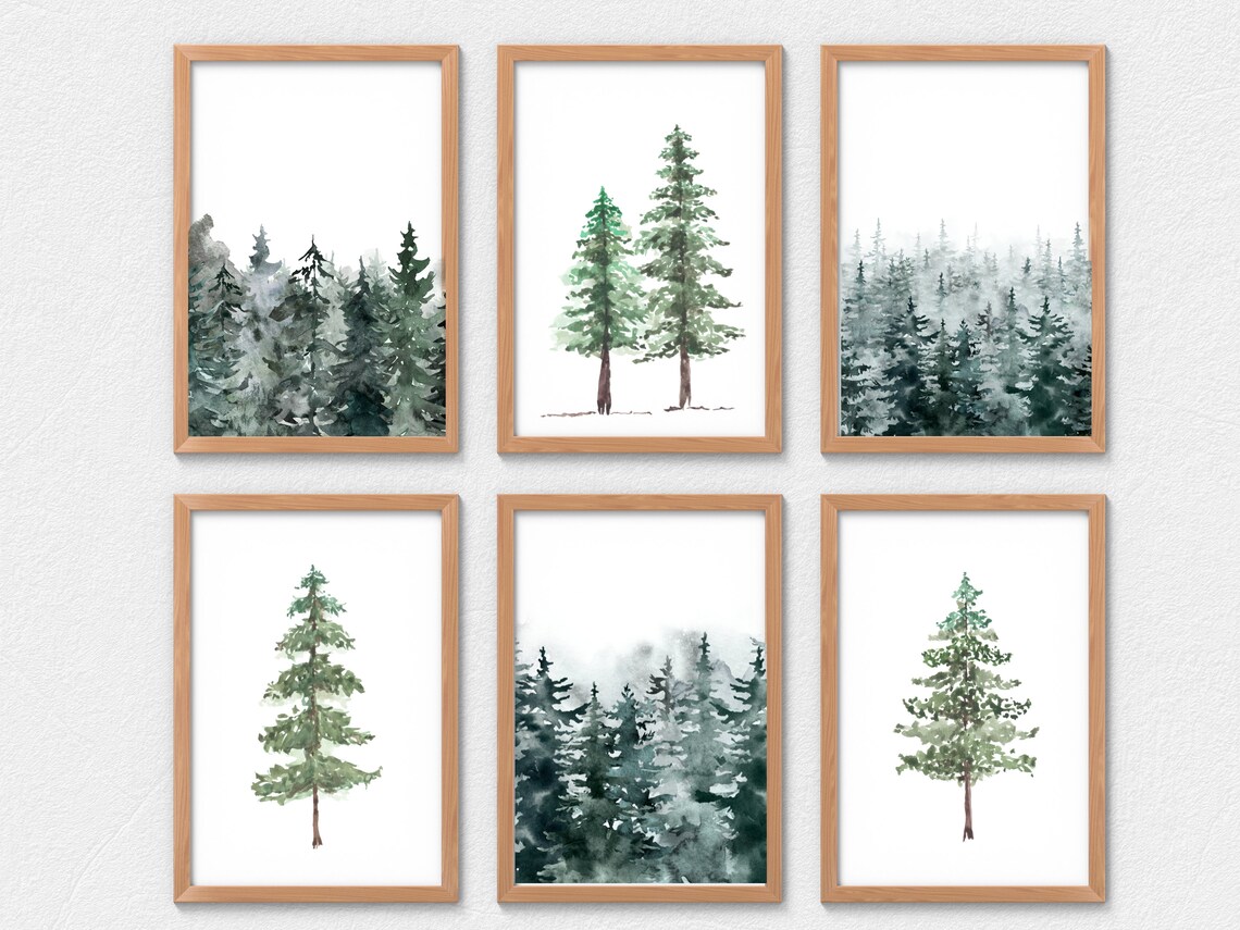 Set of 10 Pine Tree, Tree Printable, Pine Tree Art Print, Winter Wall ...