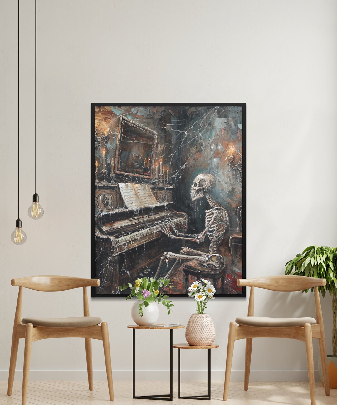 Haunted Skeleton Playing Piano Digital Art, Spooky Halloween Wall Décor ...