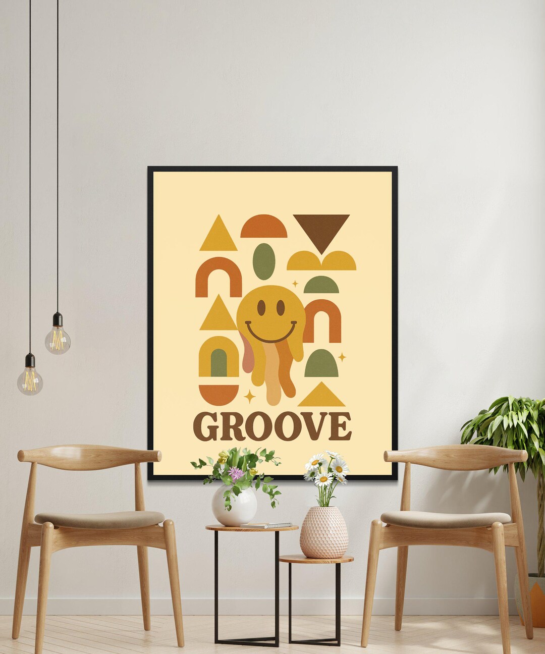 Groove Digital Wall Art, Retro Smiley Face Print, 70s Inspired Decor ...