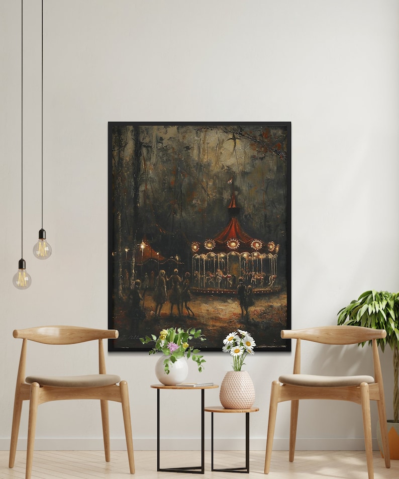 Dark Digital Carnival Scene Poster, Nighttime Circus Art Print, Haunted ...