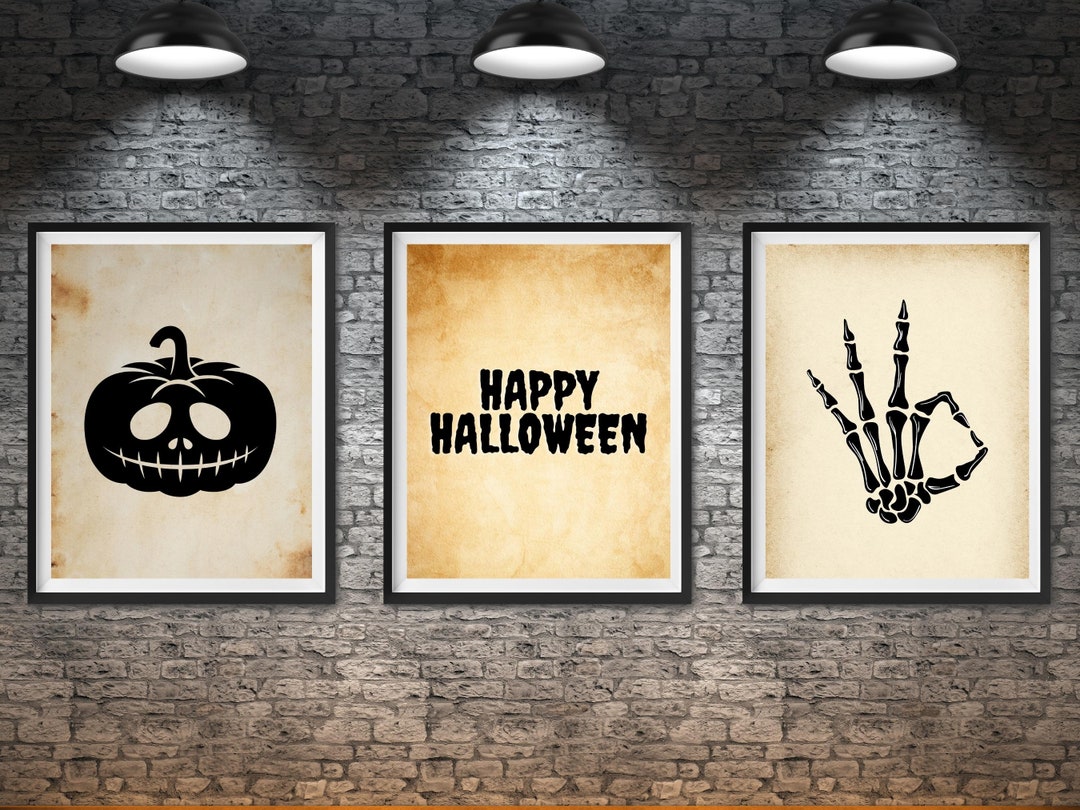 Halloween Printable Gallery Wall Art Bundle, Set of 3 Print, Antique ...