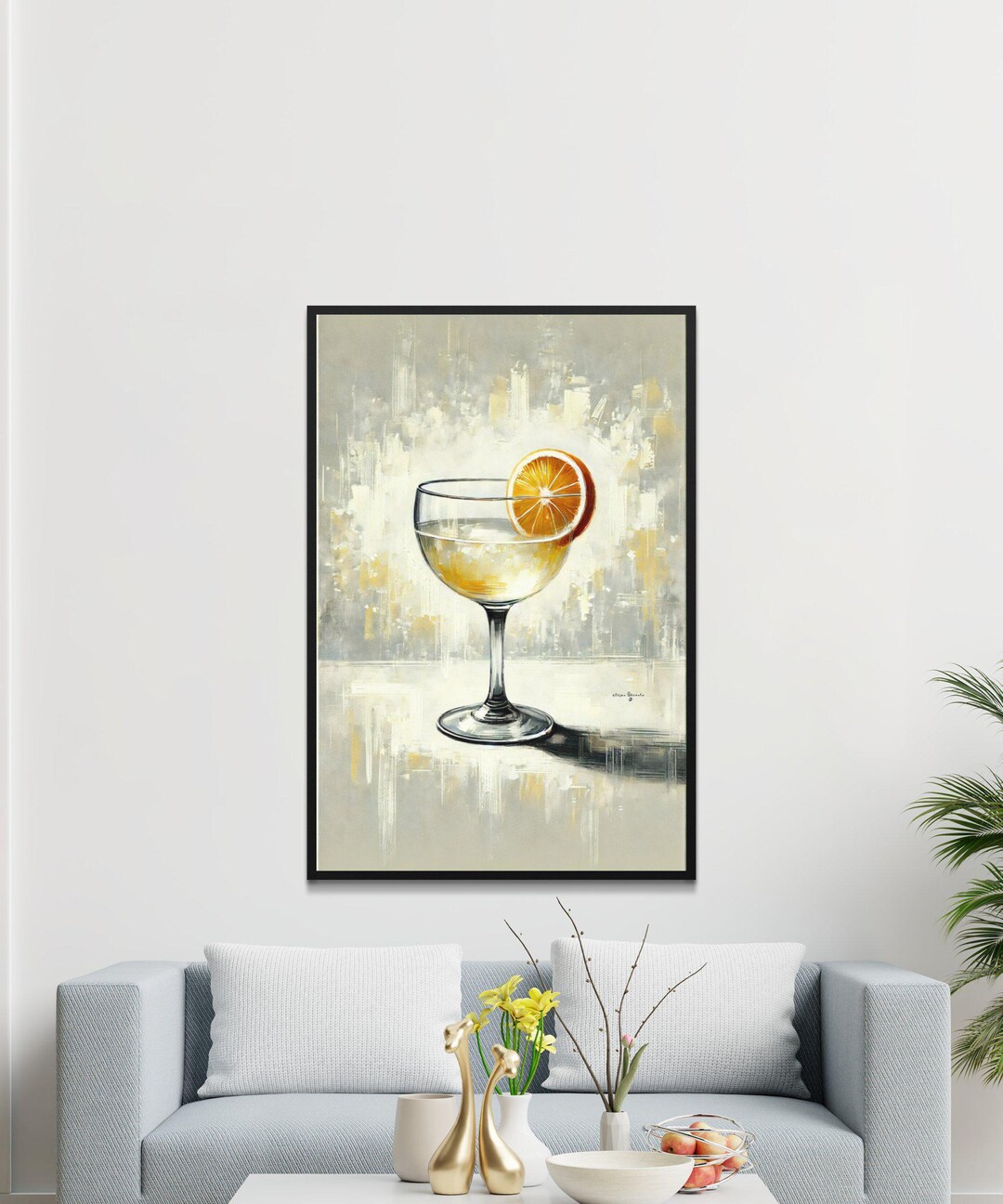 Modern Cocktail Art Print, Minimalist Drink Wall Art, Orange Slice ...