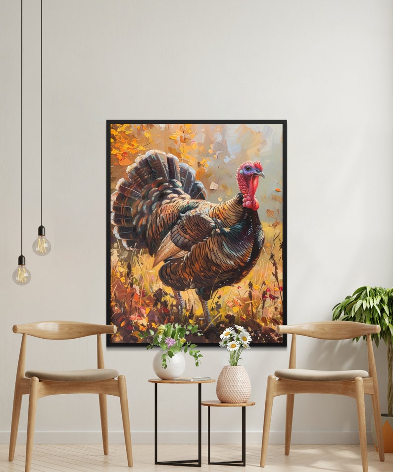 Autumn Turkey Digital Art Print, Thanksgiving Wild Turkey Wall Decor ...