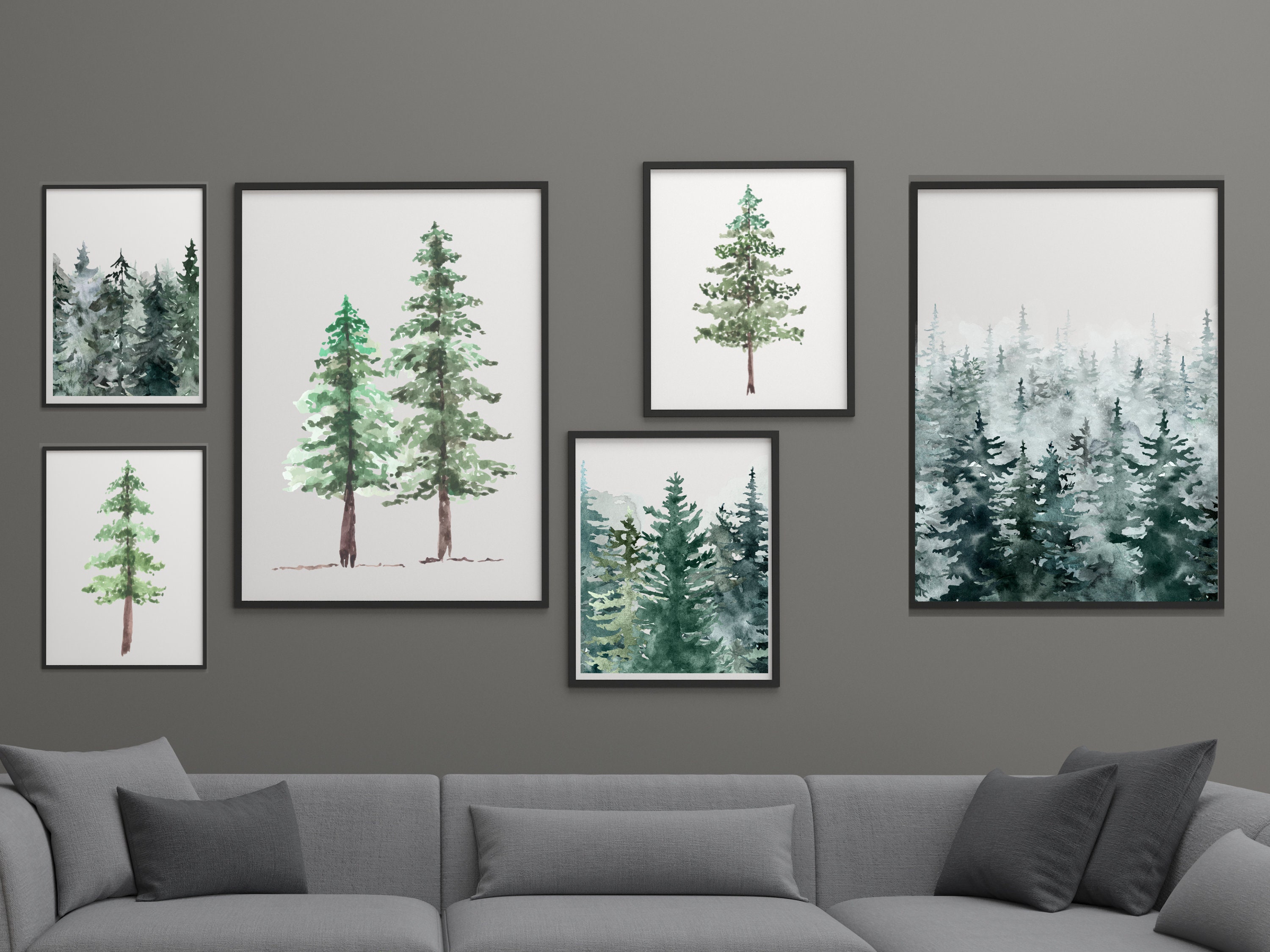 Set of 10 Pine Tree, Tree Printable, Pine Tree Art Print, Winter Wall ...