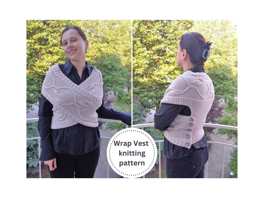 Crossover Wrap Vest Knitting Pattern, Cable Leaf Outlander Shawl With Buttons, Cross Body Vest ...
