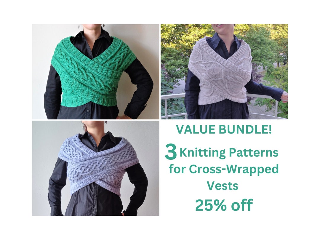 Bundle 3 Cross Body Wrap Vest Knitting Patterns Outlander Inspired ...