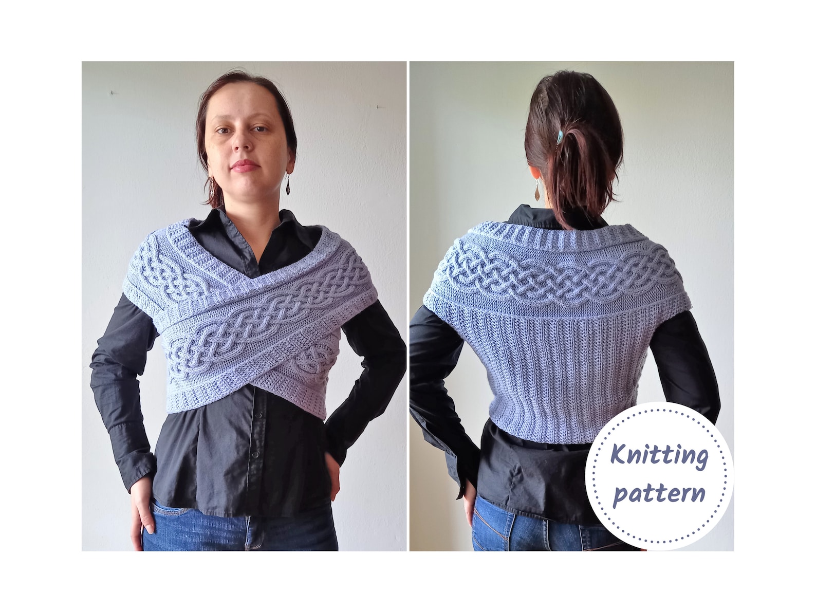 Cross Body Wrap Vest Knitting Pattern, Aran Wrap With Celtic Cable ...