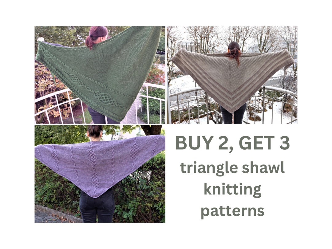 Set of 3 Triangle Shawl Knitting Patterns, Fingering Weight DK or ...