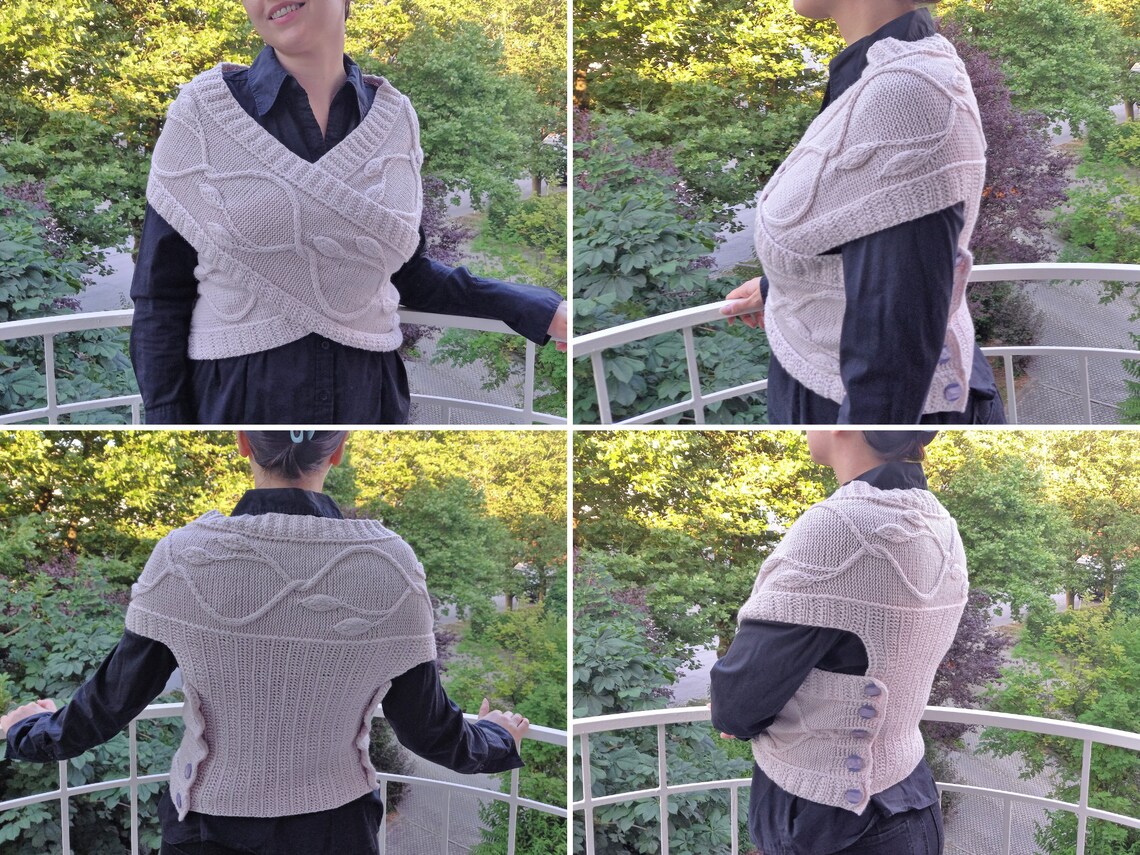 Crossover Wrap Vest Knitting Pattern Cable Leaf Outlander - Etsy