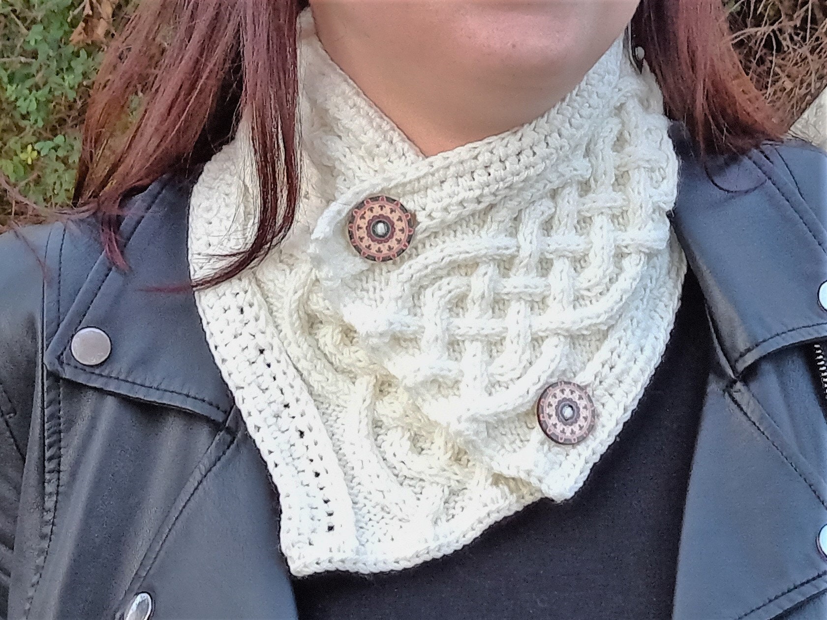 Knitting Pattern Cowl With Buttons, Celtic Cables Mini Scarf for Women ...