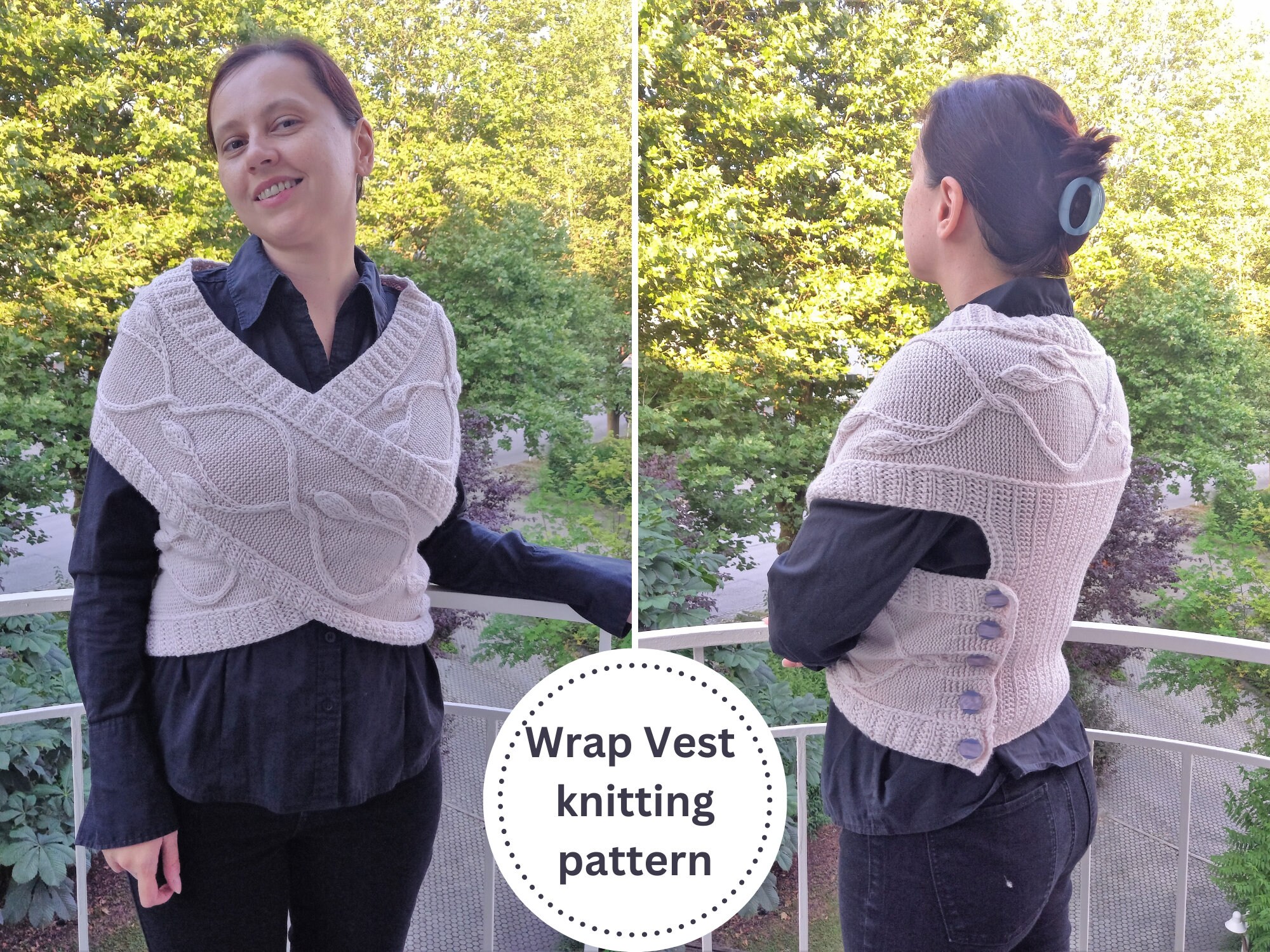 Crossover Wrap Vest Knitting Pattern Cable Leaf Outlander - Etsy