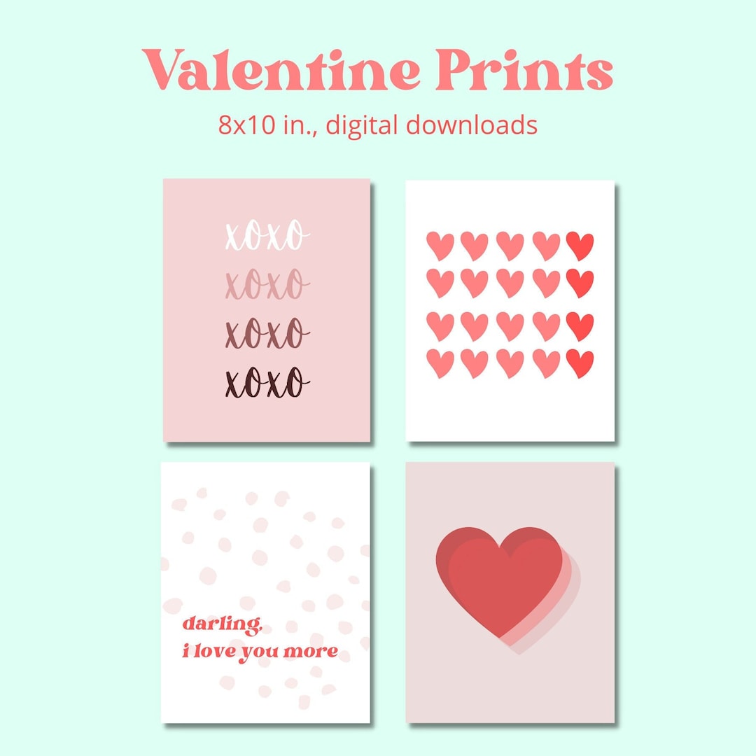 Valentine Prints | Set of 4 | Printable Art Prints | Digital Download ...