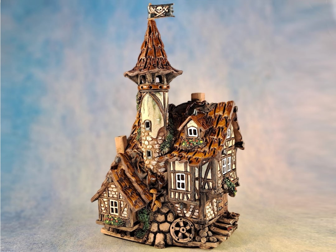 Ceramic Tea Light Candle Holder Fairy Tale Medieval Castle Incense ...