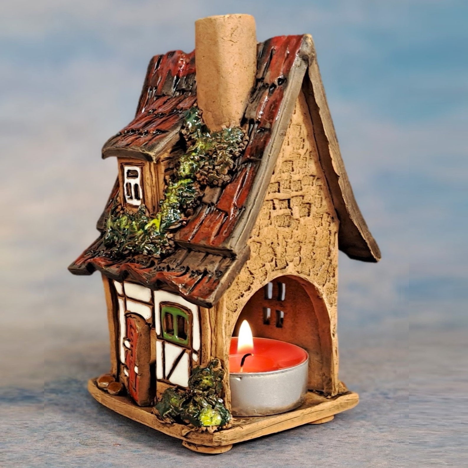Ceramic House Tealight Candle Holder Incense Burner Home Decoration ...