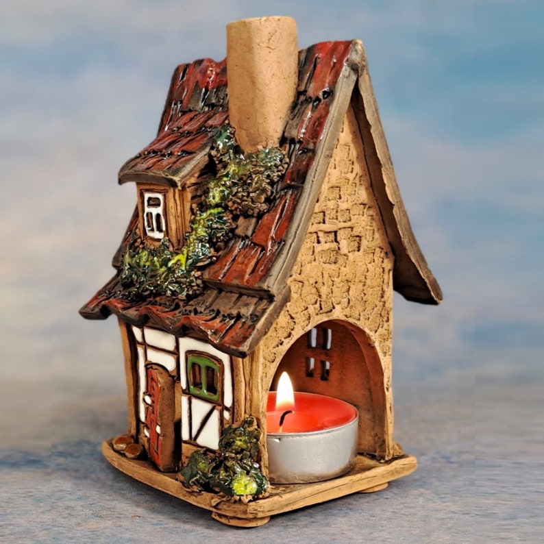 Ceramic House Tealight Candle Holder Incense Burner Home Decoration ...
