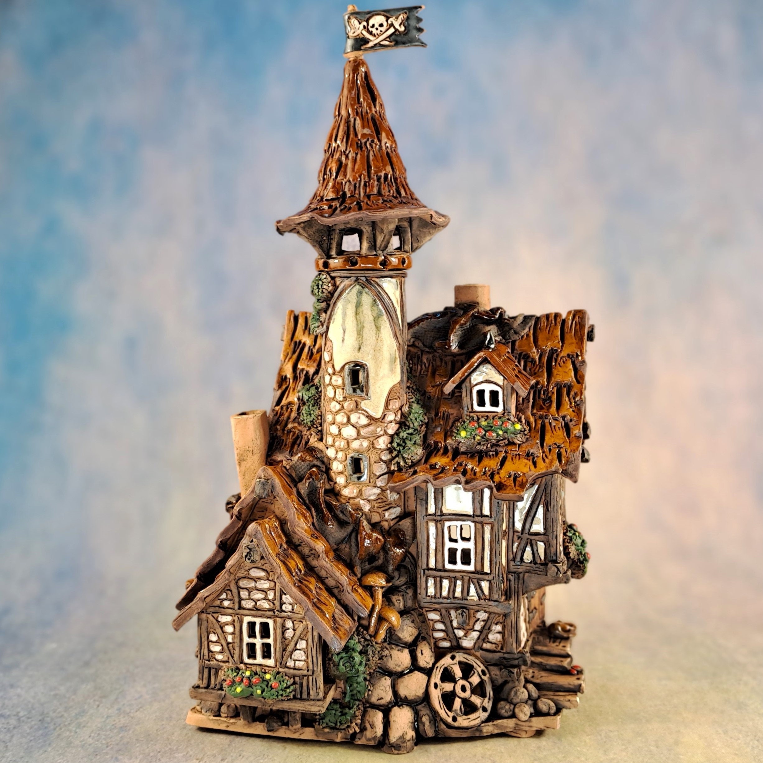 Ceramic Tea Light Candle Holder Fairy Tale Medieval Castle Incense ...