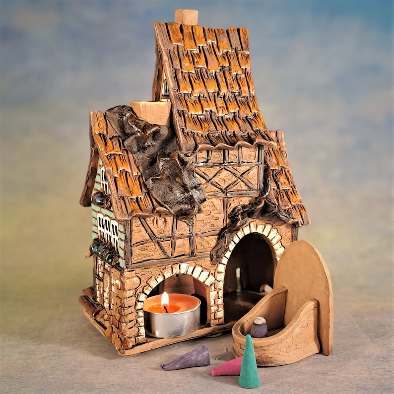 Ceramic House Tealight Candle Holder Incense Burner Home Decoration ...