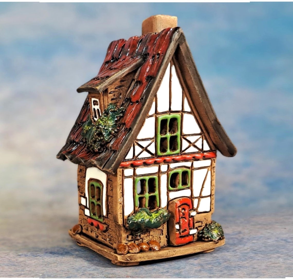 Ceramic House Tealight Candle Holder Incense Burner Home Decoration ...