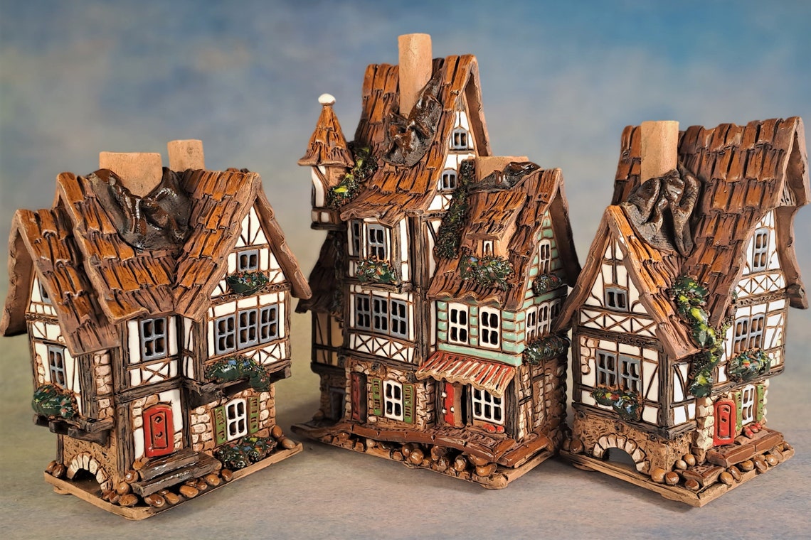 Ceramic House Tealight Candle Holder Incense Burner Home Decoration ...