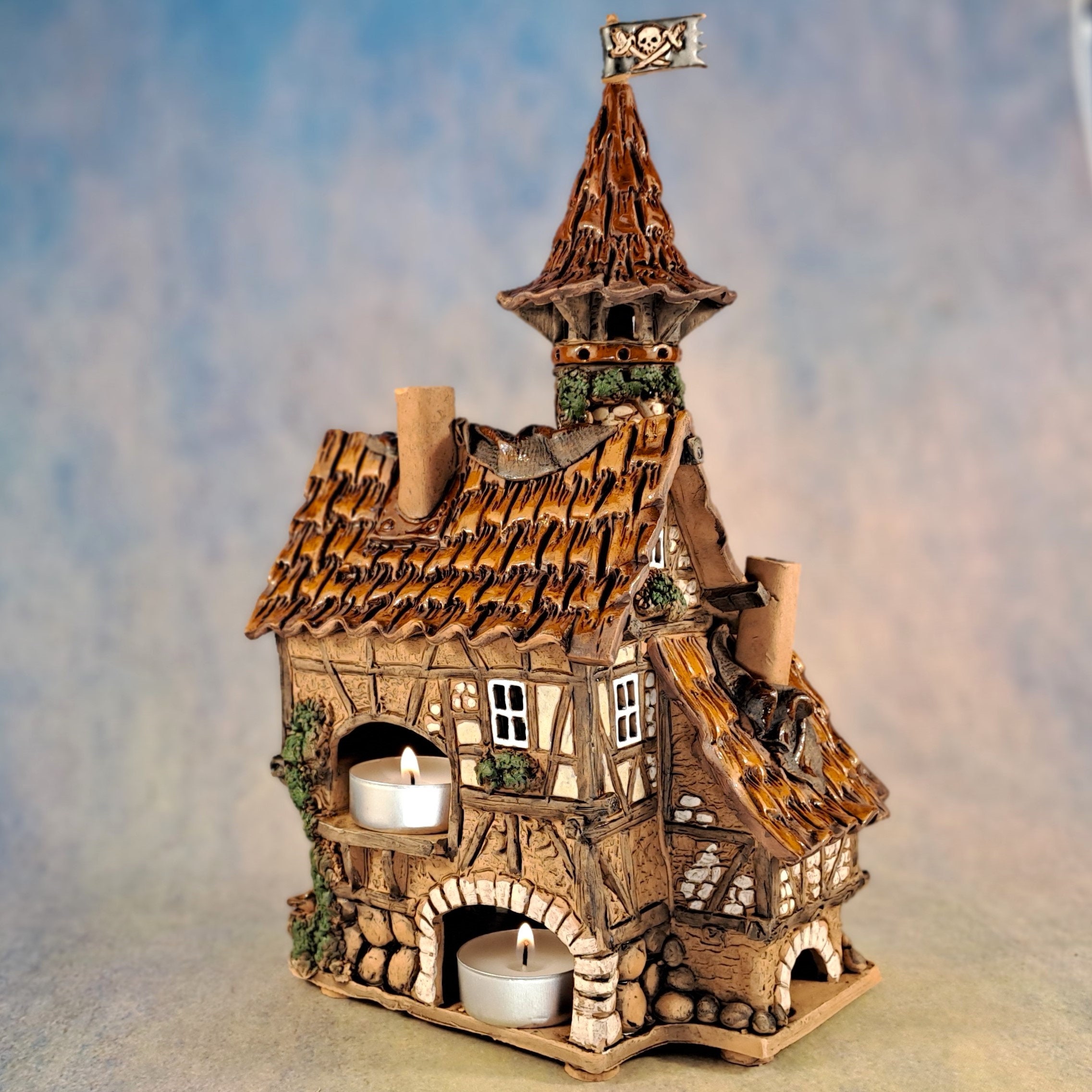 Ceramic Tea Light Candle Holder Fairy Tale Medieval Castle Incense ...