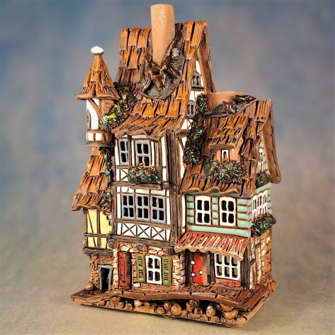 Ceramic House Tealight Candle Holder Incense Burner Home Decoration ...