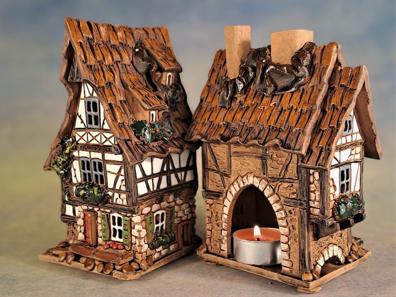 Ceramic House Tealight Candle Holder Incense Burner Home Decoration ...