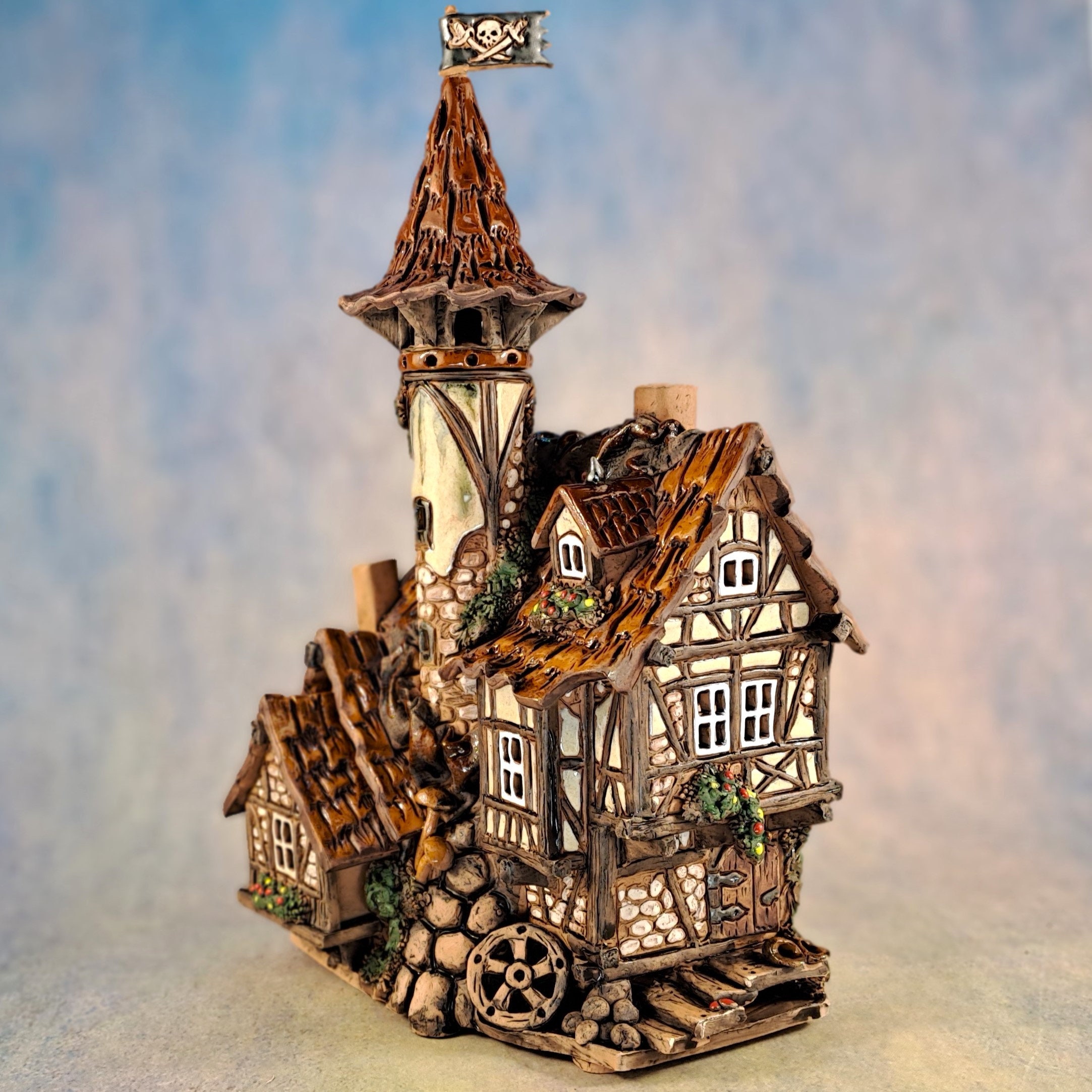 Ceramic Tea Light Candle Holder Fairy Tale Medieval Castle Incense ...