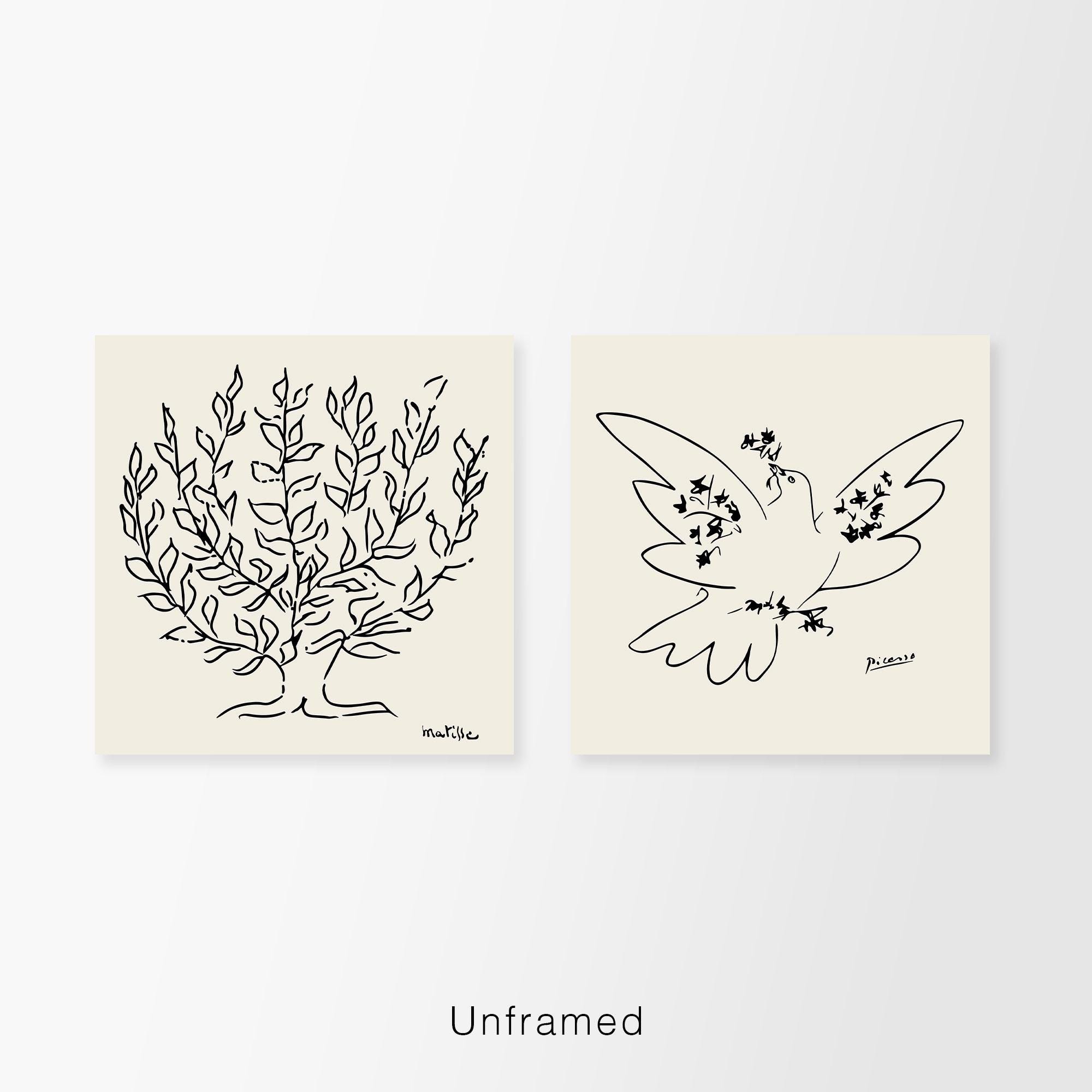 Matisse and Picasso Square Prints, Set of 2 Wall Art, Plane Tree, Dove ...