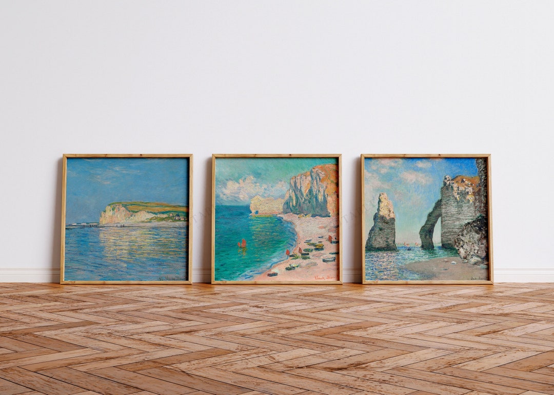 Claude Monet Print Set, Set of 3 Square Print, Beach, Cliffs, Arch ...