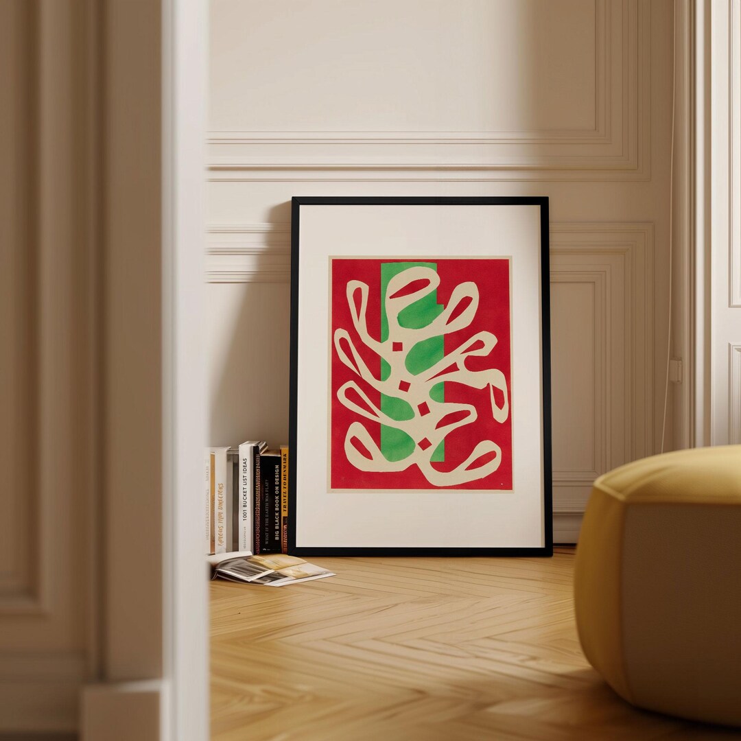 Matisse Print, Cut Outs Wall Art, White Algae on a Red and Green ...