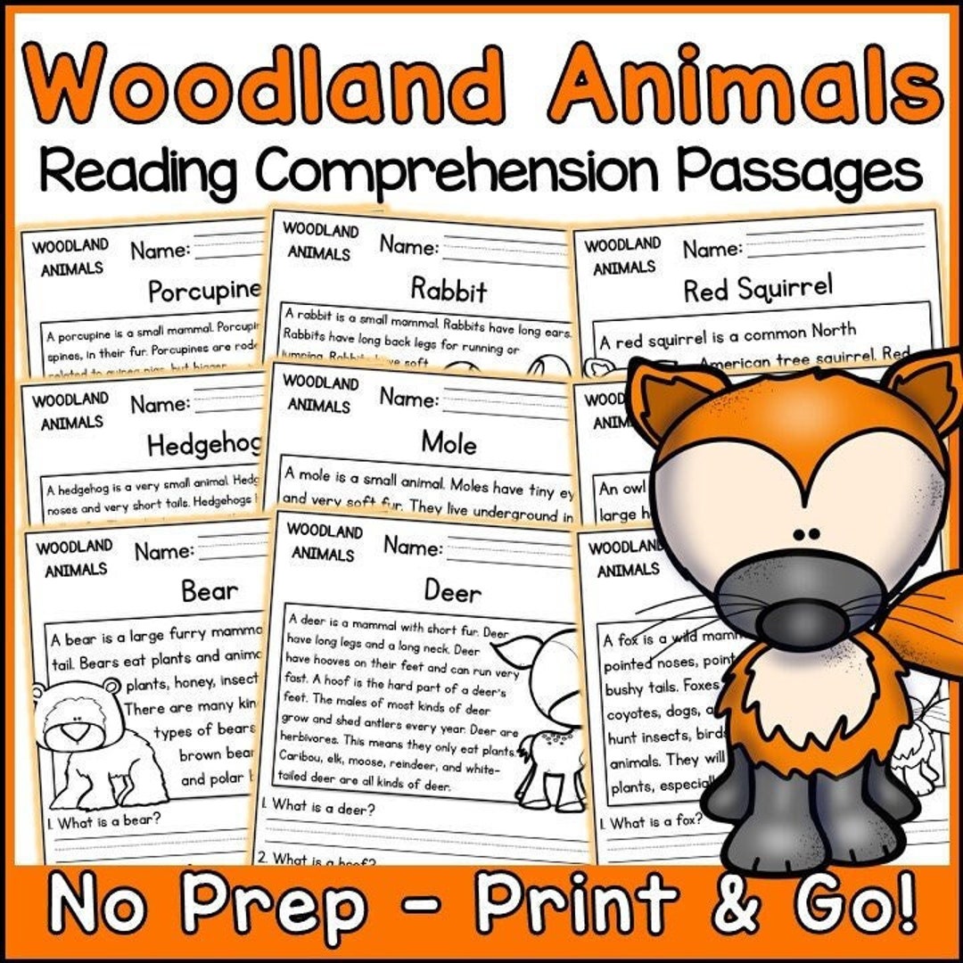 Woodland Animals K-2 Reading Comprehension Passages Bundle Homeschool ...