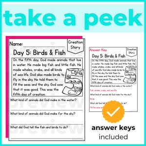 7 Days of Creation Story Reading Comprehension | Bible Passages for ...