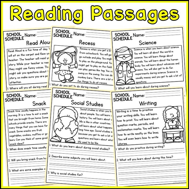 School Schedule Reading Comprehension Passages and Questions Back to ...