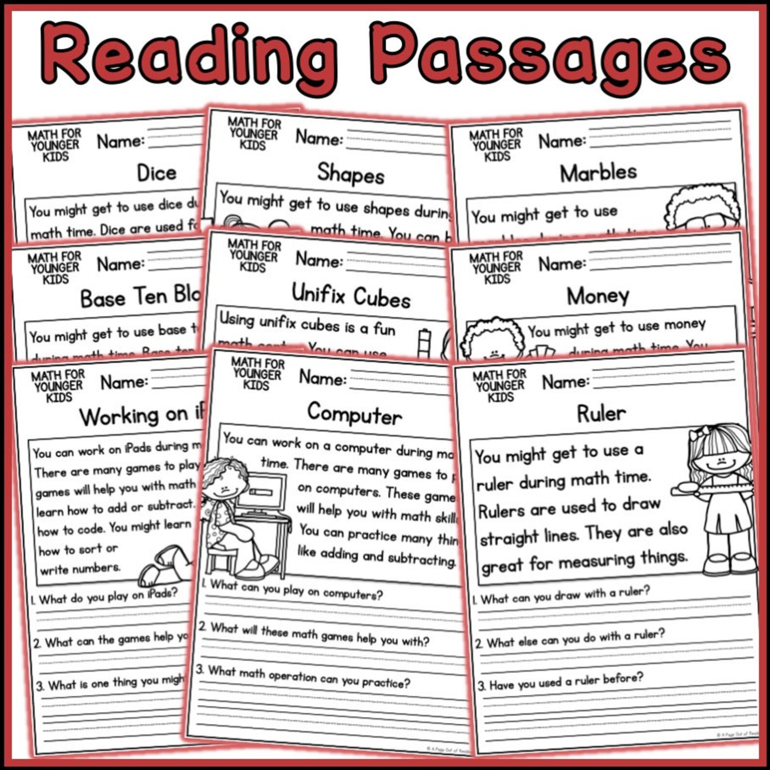 Math for Younger Kids Math Reading Comprehension Passages and Questions ...