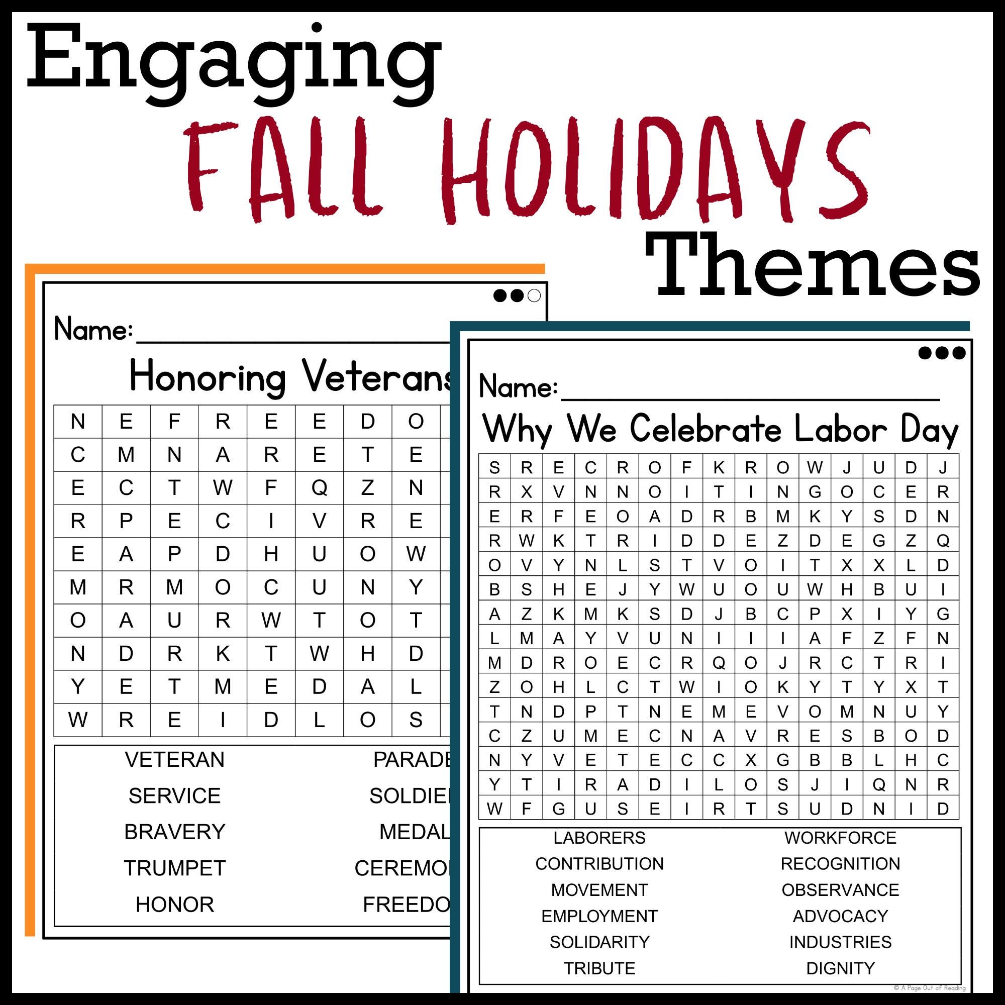Fall Holidays Word Searches Printable Bundle | Differentiated ...