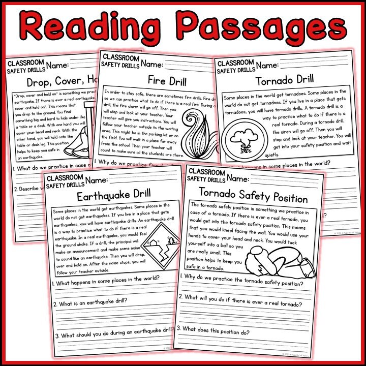 Classroom Safety Drills Reading Comprehension Passages and Questions ...