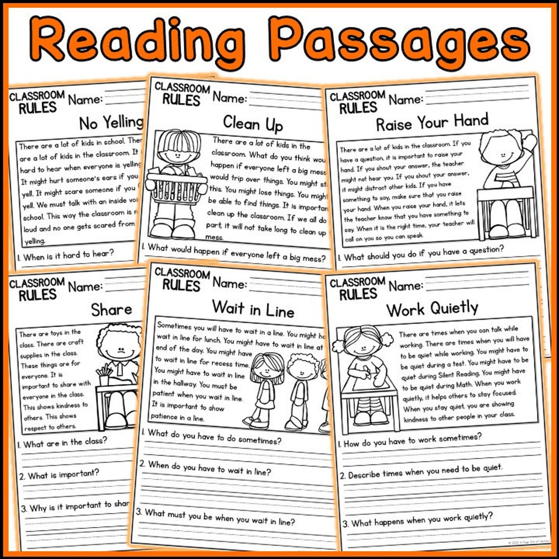 Classroom Rules Reading Comprehension Passages and Questions Back to ...