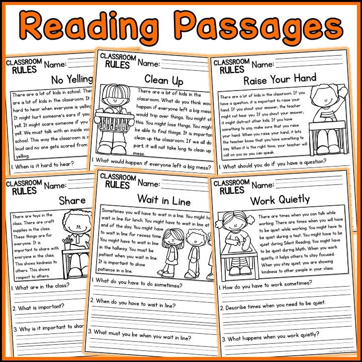 Classroom Rules Reading Comprehension Passages and Questions Back to ...