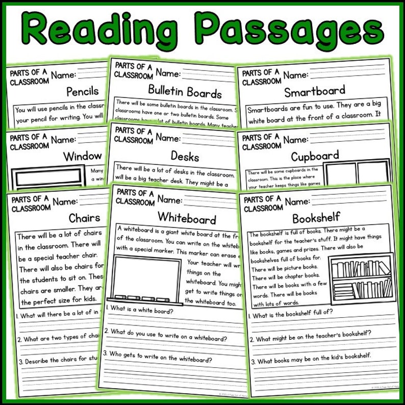 Parts of a Classroom Reading Comprehension Passages and Questions Back ...