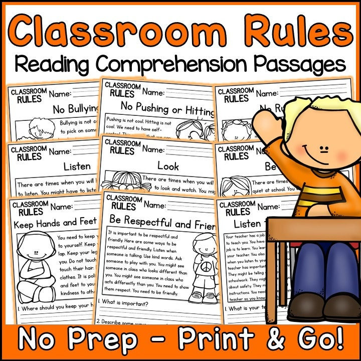 Classroom Rules Reading Comprehension Passages and Questions Back to ...