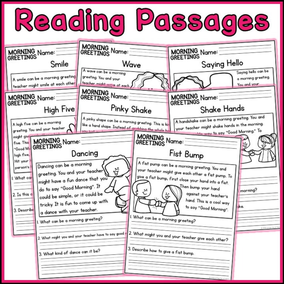 Morning School Greetings Reading Comprehension Passages and Questions ...