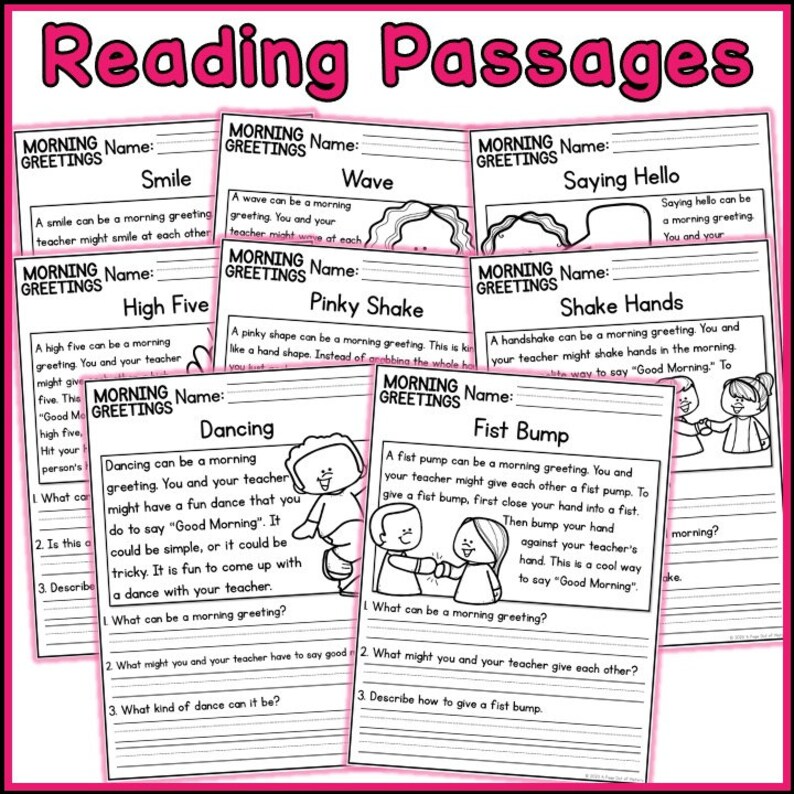 Morning School Greetings Reading Comprehension Passages and Questions ...