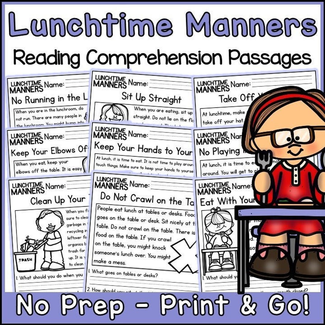 Lunchtime Manners Reading Comprehension Passages and Questions Back to ...