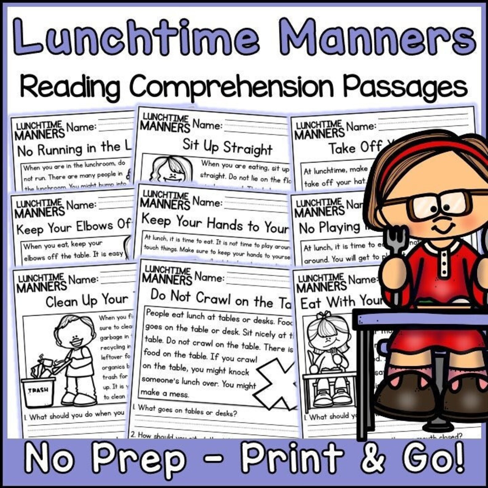 Lunchtime Manners Reading Comprehension Passages and Questions Back to ...