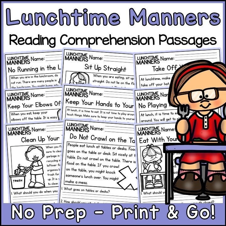 Lunchtime Manners Reading Comprehension Passages and Questions Back to ...