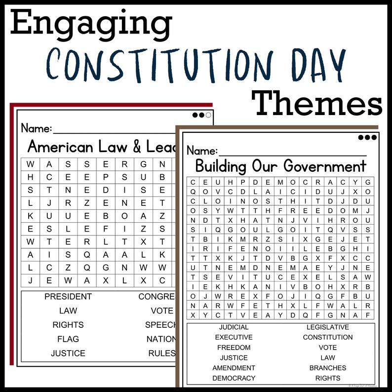 Constitution Day Word Searches Printable September | Differentiated ...